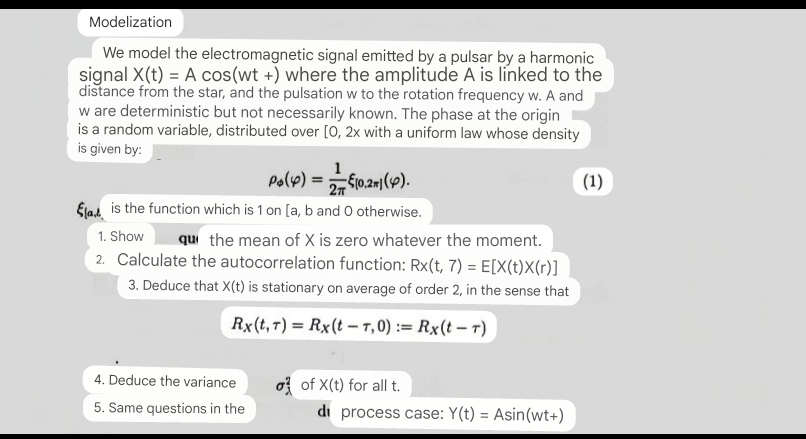 Solved ModelizationWe model the electromagnetic signal | Chegg.com