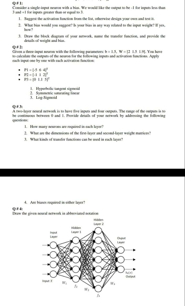 Solved Q# 1:Consider a single-input neuron with a bias. We | Chegg.com