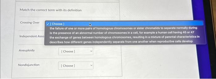 Solved Match the correct term with its definition Crossing | Chegg.com