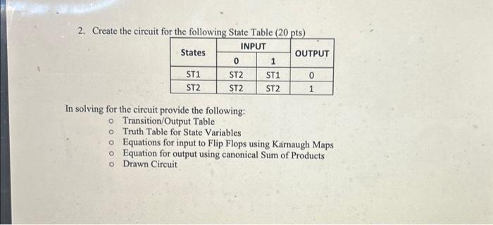 Solved 2. Create the circuit for the following State Table ( | Chegg.com