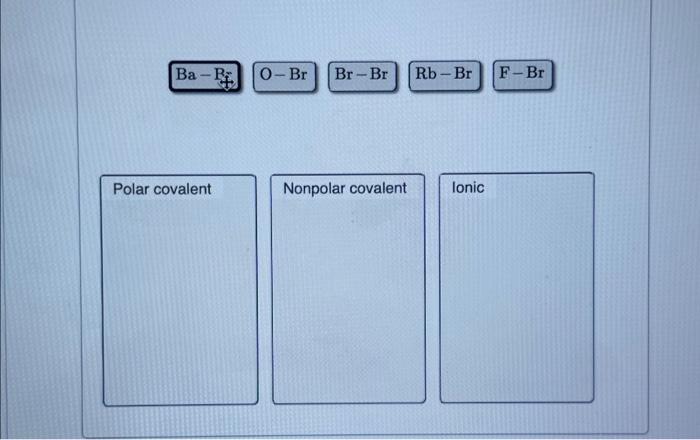 Solved Ba-B Polar covalent O- Br Br-Br Nonpolar covalent Rb | Chegg.com