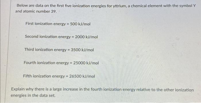 Solved Below are data on the first five ionization energies | Chegg.com