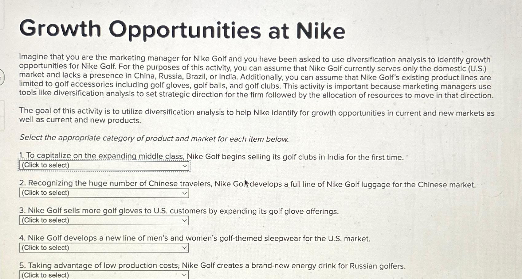 Solved Growth Opportunities at NikeImagine that you are the | Chegg.com