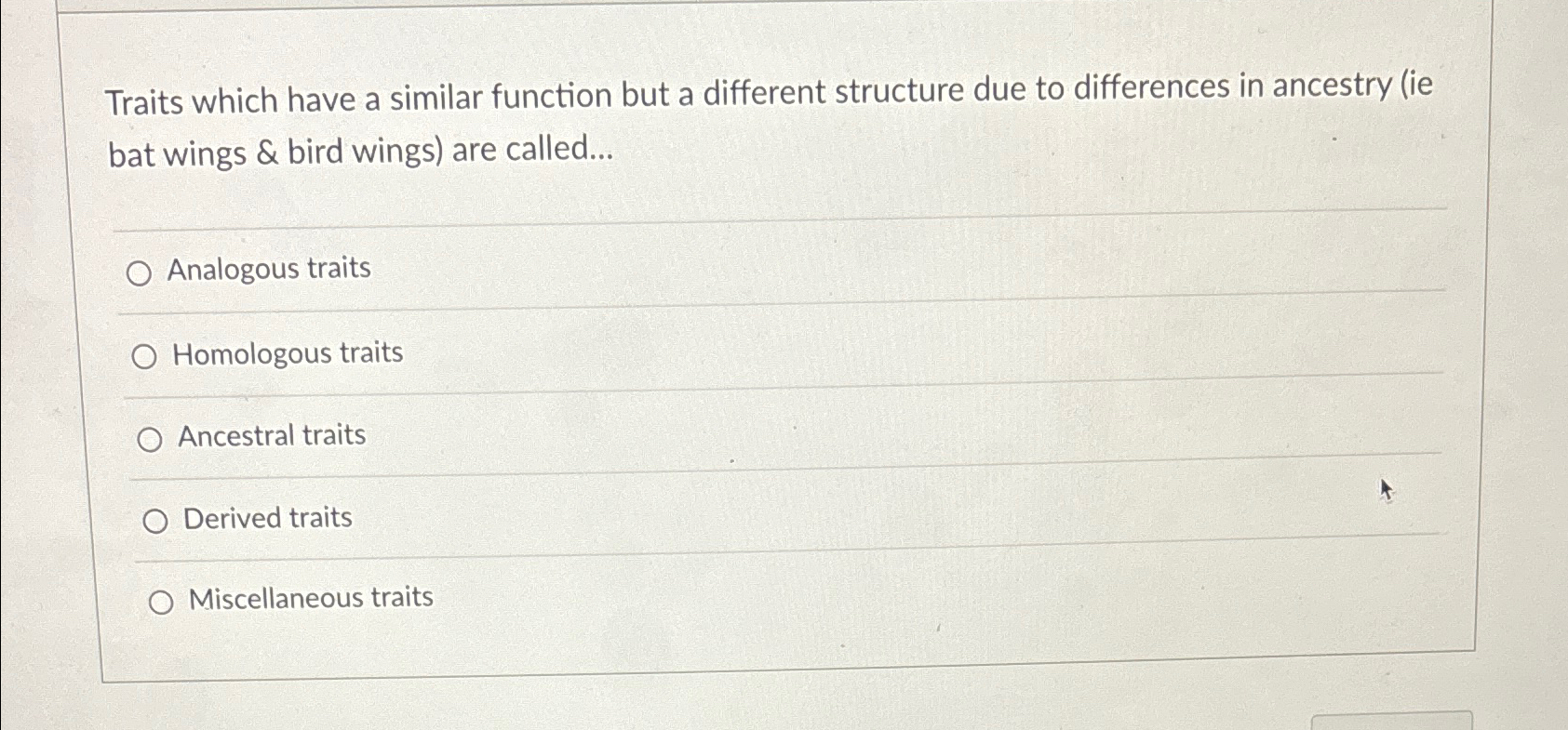 Solved Traits which have a similar function but a different | Chegg.com