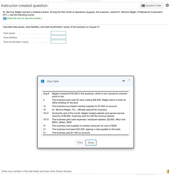 Solved Instructor-created question Question Help Dr. Bernice | Chegg.com