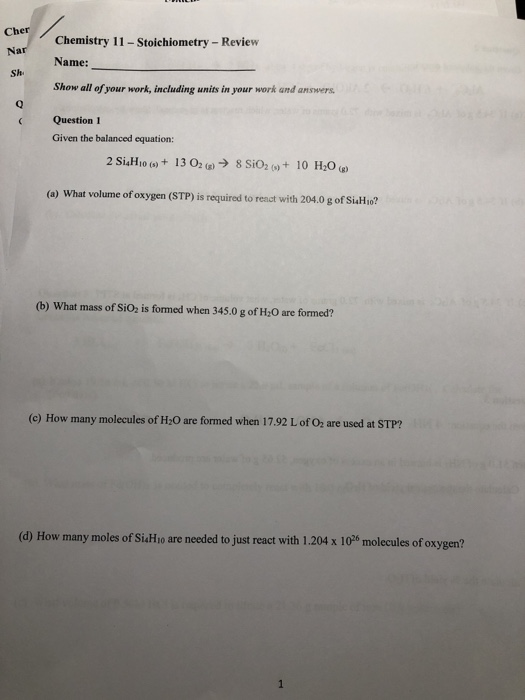 Solved Cher Chemistry 11 - Stoichiometry - Review Name: Sle | Chegg.com