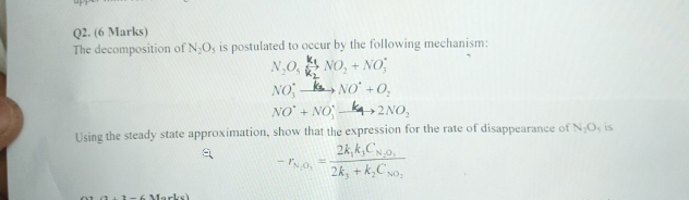 Solved Q2. (6 ﻿Marks)The decomposition of N2O5 ﻿is | Chegg.com