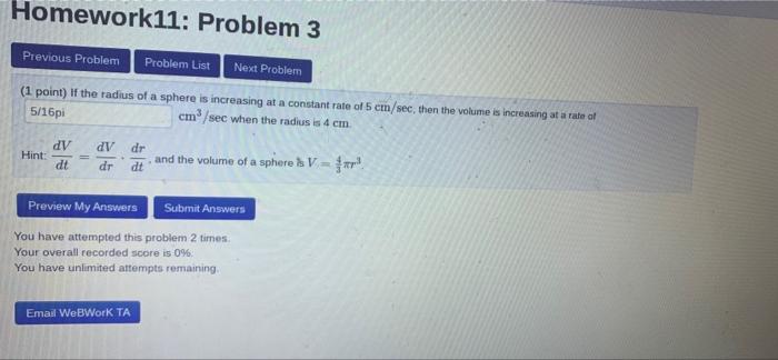 Solved Homework11: Problem 3 Previous Problem Problem List | Chegg.com