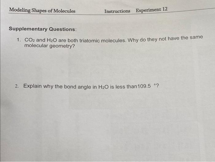 Solved Modeling Shapes of Molecules Instructions Experiment | Chegg.com