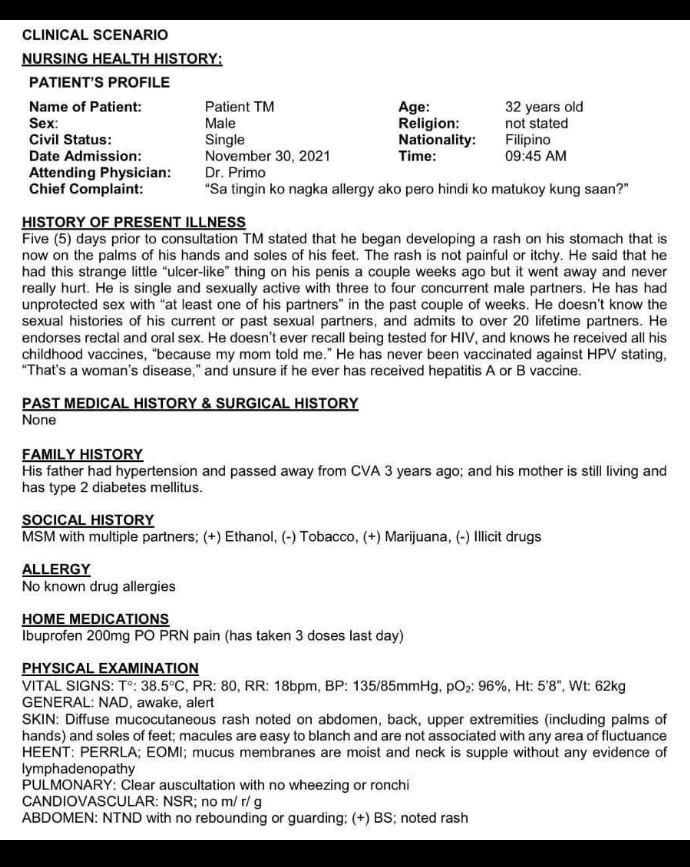 Solved CLINICAL SCENARIO NURSING HEALTH HISTORY: PATIENT'S | Chegg.com