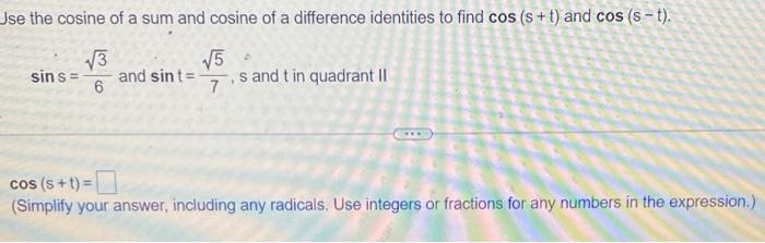 Solved Use the cosine of a sum and cosine of a difference | Chegg.com