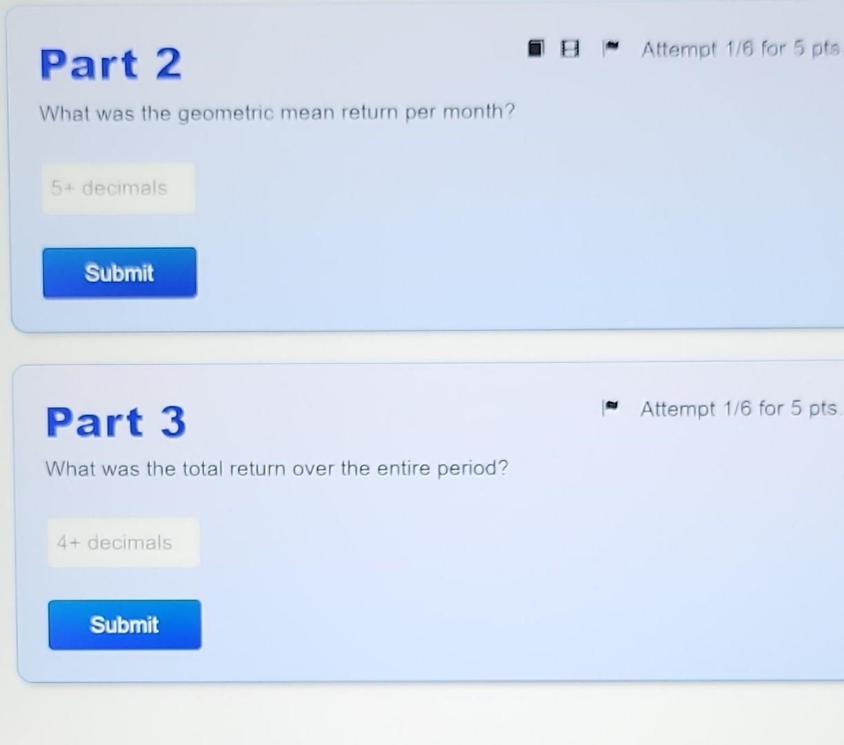 Solved EJ Part 1 What was the arithmetic average monthly | Chegg.com