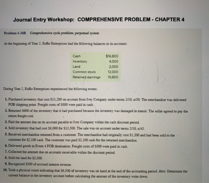 Solved Journal Entry Workshop: COMPREHENSIVE PROBLEM - | Chegg.com