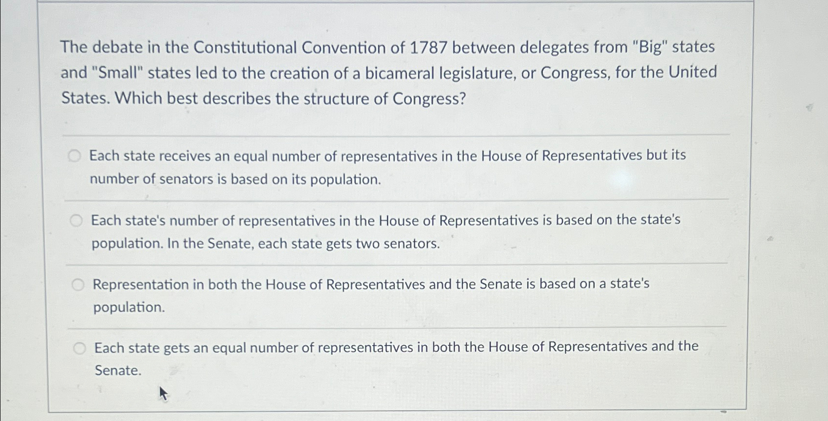 Solved The debate in the Constitutional Convention of 1787 | Chegg.com