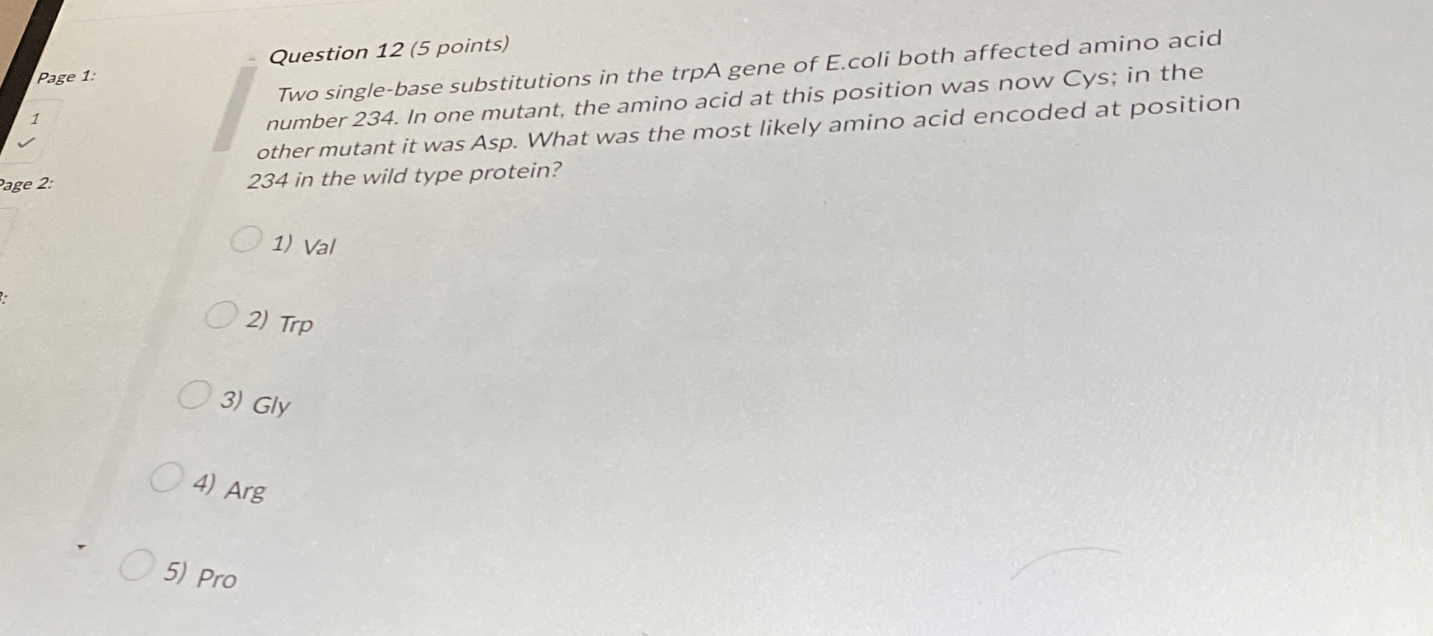 Solved Page 1:Question 12 (5 ﻿points)Two single-base | Chegg.com