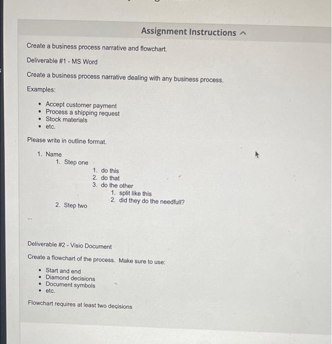 Assignment Instructions Create a business process | Chegg.com