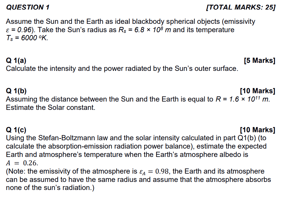 Solved QUESTION 1[TOTAL MARKS: 25]Assume the Sun and the | Chegg.com
