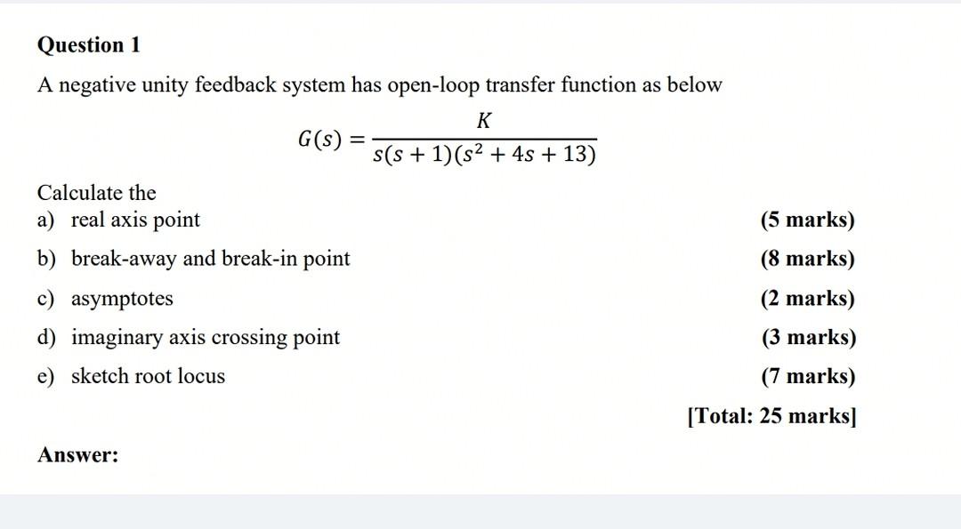 Solved A negative unity feedback system has open-loop | Chegg.com