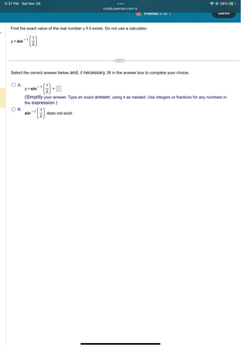 Solved Find the exact value of the real number y if is | Chegg.com