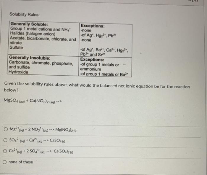 Solved Solubility Rules: Generally Soluble: Exceptions: | Chegg.com