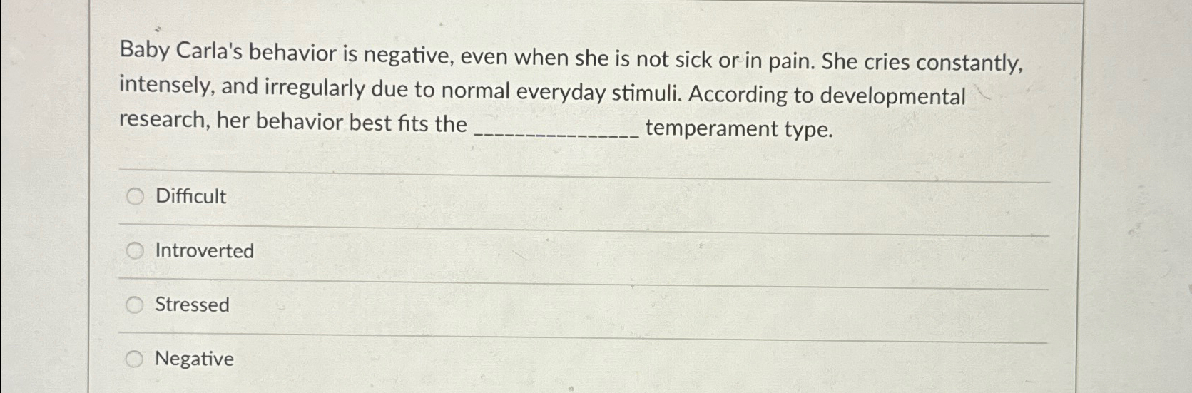 Solved Baby Carla's behavior is negative, even when she is | Chegg.com