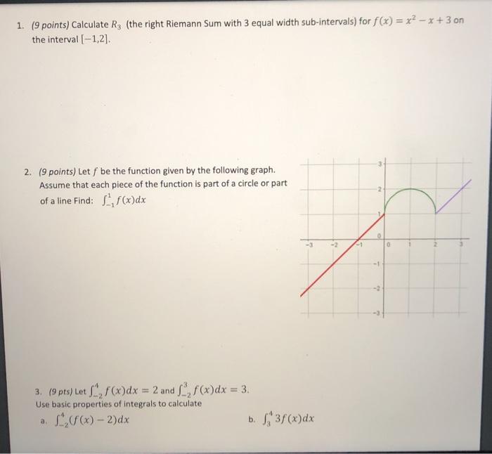 Solved 1. (9 points) Calculate R3 (the right Riemann Sum | Chegg.com