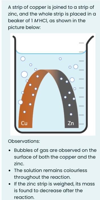 Solved A strip of copper is joined to a strip of zinc, and | Chegg.com