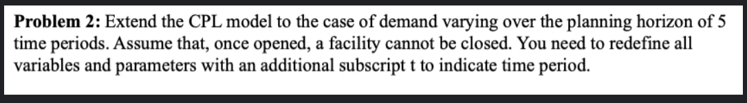 Solved Problem 2: Extend the CPL model to the case of demand | Chegg.com