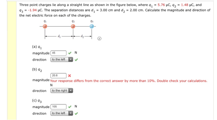 Solved Three point charges lie along a straight line as | Chegg.com