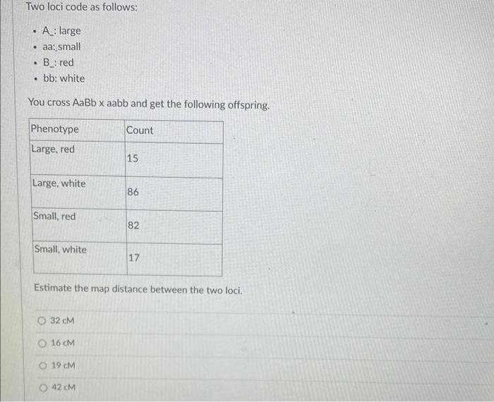 Solved Two loci code as follows: - A_: large - aa:small - | Chegg.com
