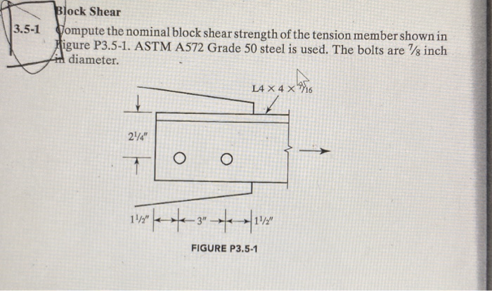 Solved Block Shear 3.5-1 Pompute the nominal block shear | Chegg.com
