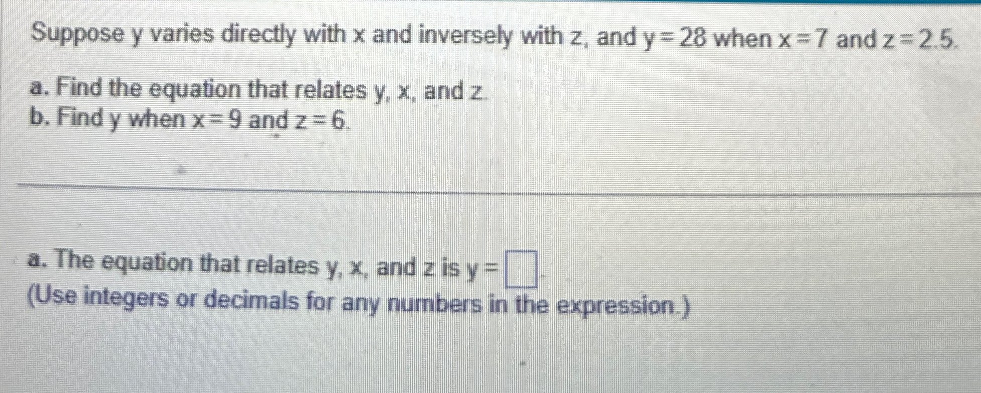 Solved Suppose y ﻿varies directly with x ﻿and inversely with | Chegg.com