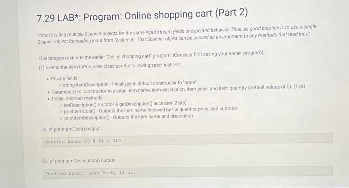 Solved 7.29 LAB*: Program: Online shopping cart (Part 2) | Chegg.com