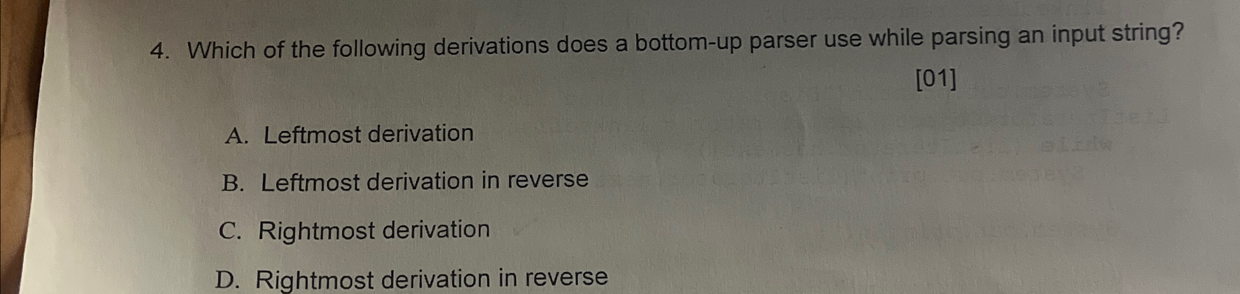Solved Which of the following derivations does a bottom-up | Chegg.com