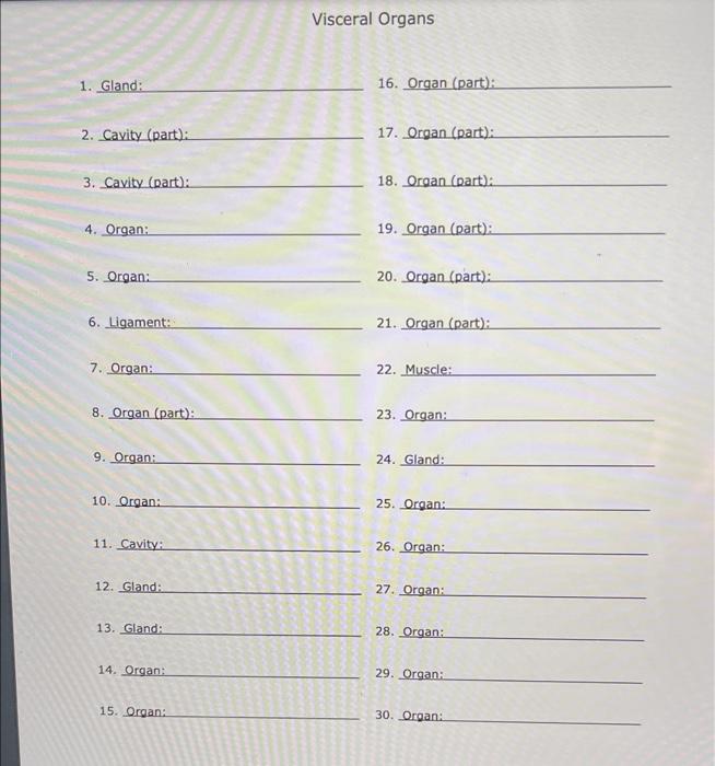 Solved Label 1. Gland: 16. Organ (part): 2. Cavity (part): | Chegg.com