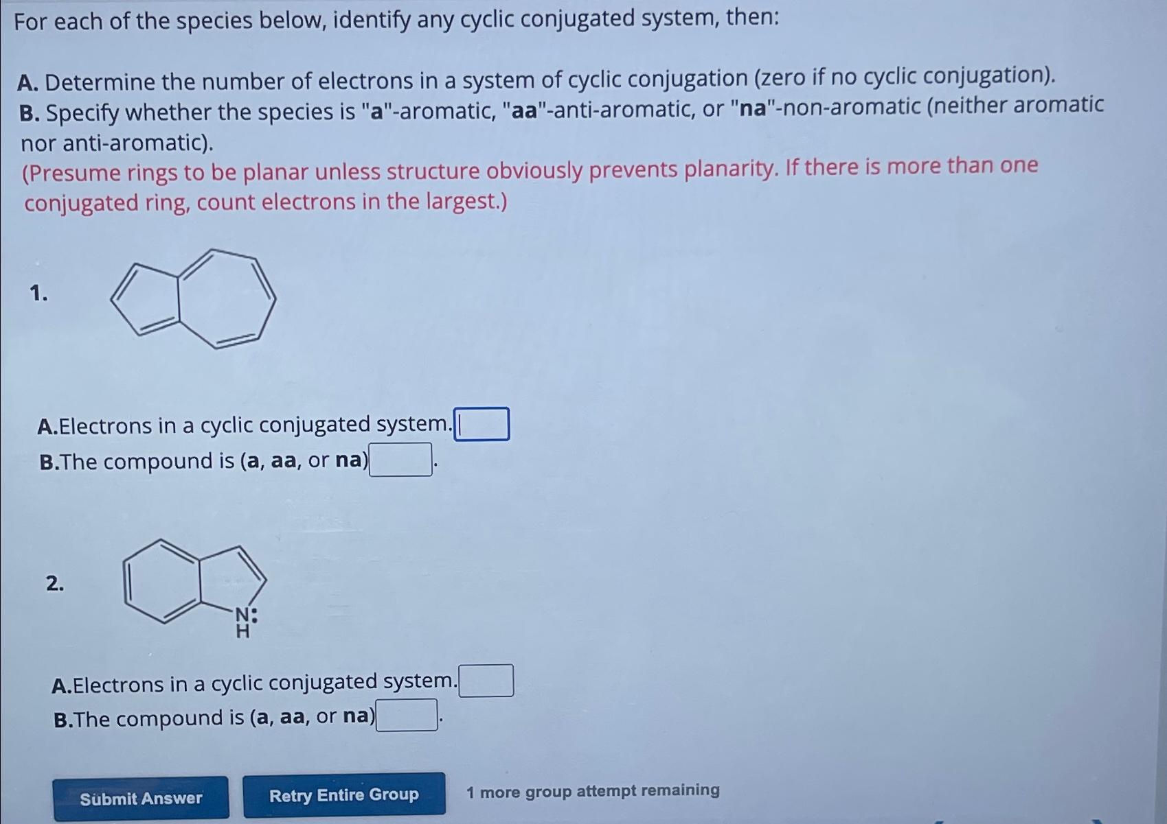 Solved For each of the species below, identify any cyclic | Chegg.com