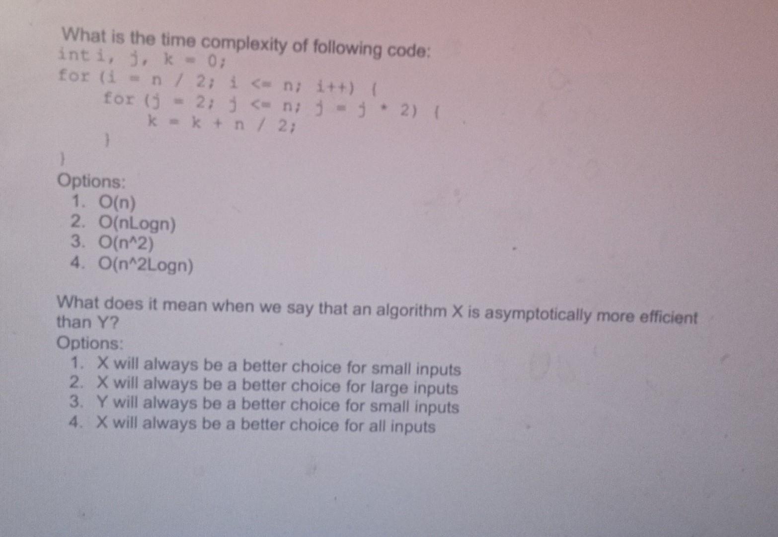Solved Argonum Analysis Questo What is the time complexity | Chegg.com