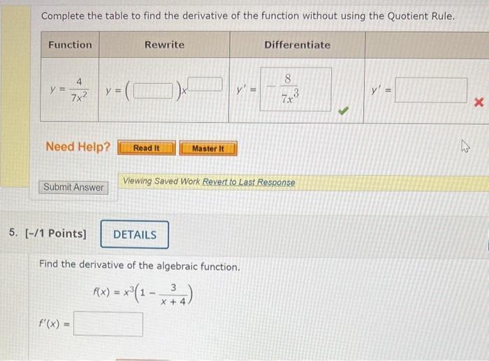 Solved Complete the table to find the derivative of the | Chegg.com