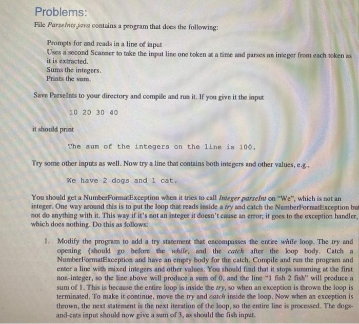 Solved Problems: File ParseInts java contains a program that | Chegg.com