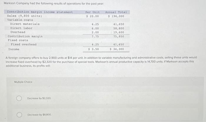 Solved Multiple Choice Decrease By 2320 Decrease By