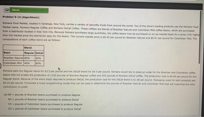 Solved Book Problem 9-13 (Algorithmic) Romans Food Market, | Chegg.com