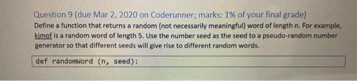 Solved Question 9 Due Mar 2 2020 On Coderunner Marks 1