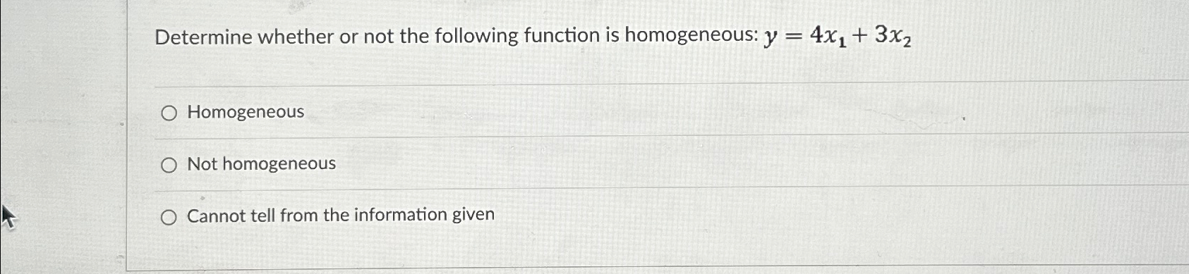 Solved Determine whether or not the following function is | Chegg.com