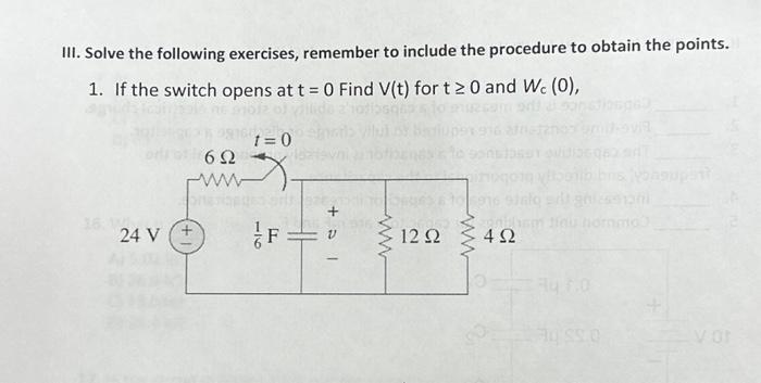 Solved URGENT!!If the switch opens at t=0. Find v(t) for t | Chegg.com