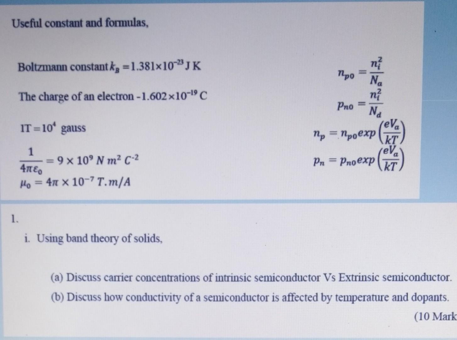 Solved Useful constant and formulas, Boltzmann constant kg | Chegg.com