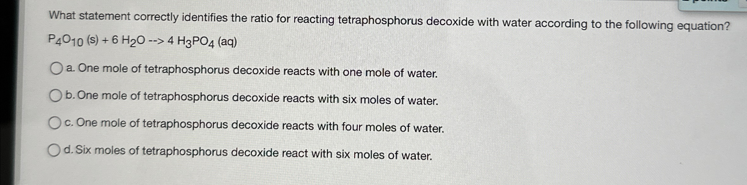 Solved What statement correctly identifies the ratio for | Chegg.com