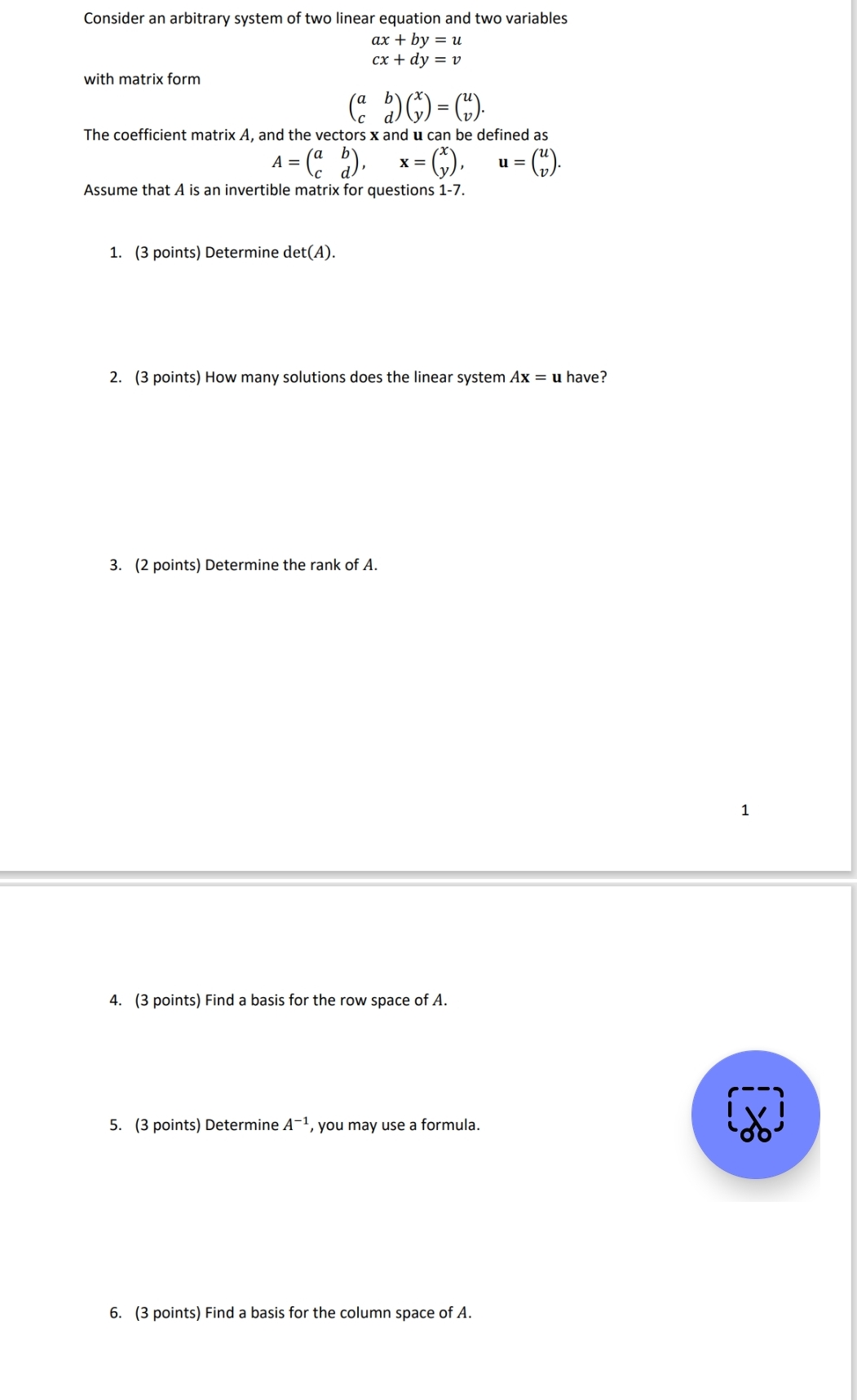 Solved Consider an arbitrary system of two linear equation | Chegg.com