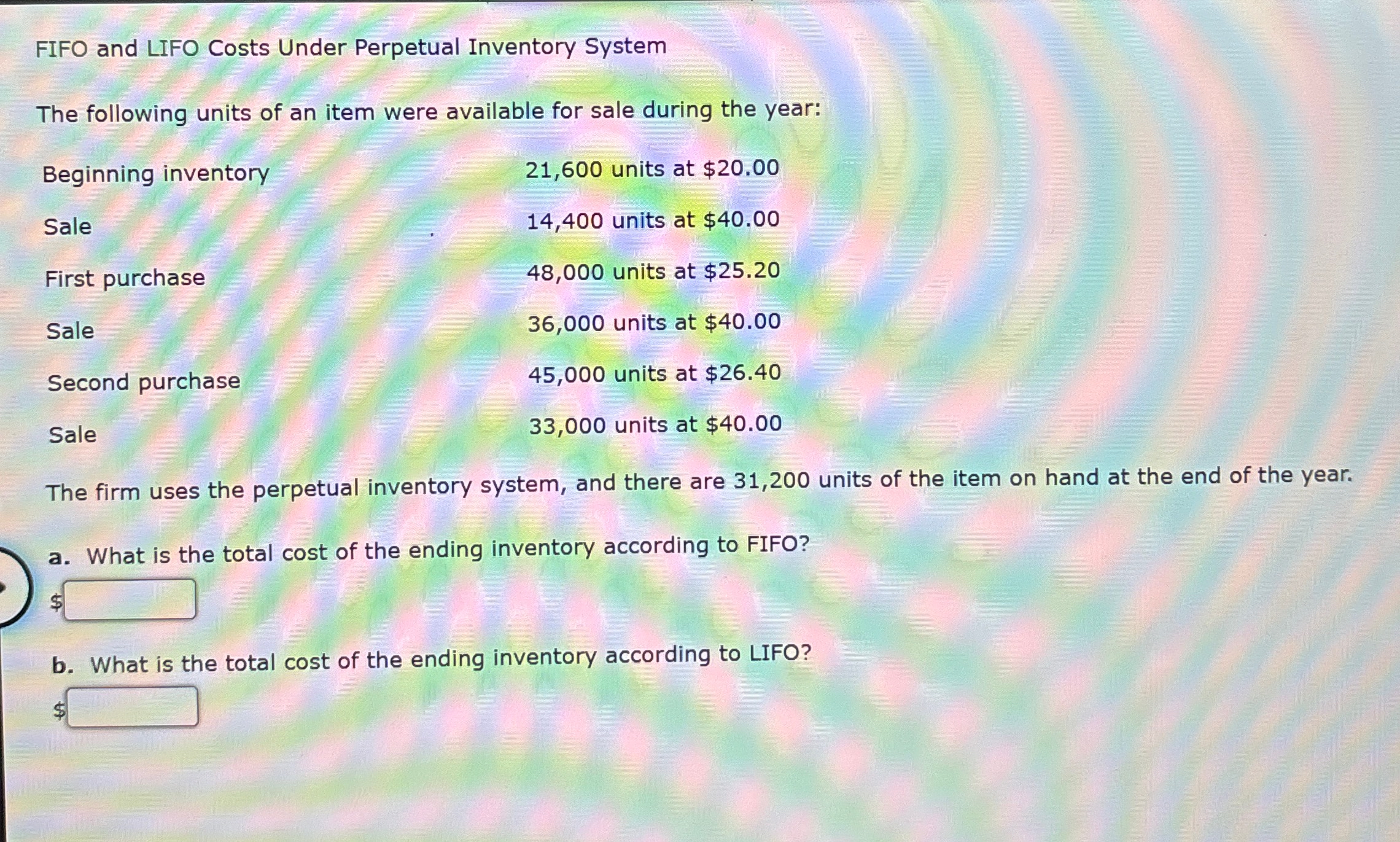 Solved FIFO and LIFO costs under perpetual inventory | Chegg.com