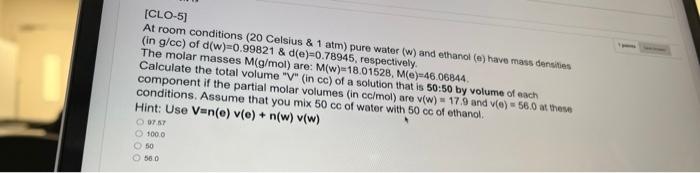 Solved [CLO-5] At room conditions ( 20 Celsius \& 1 atm ) | Chegg.com