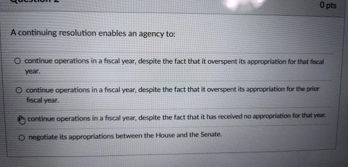 Solved A continuing resolution enables an agency to:continue | Chegg.com